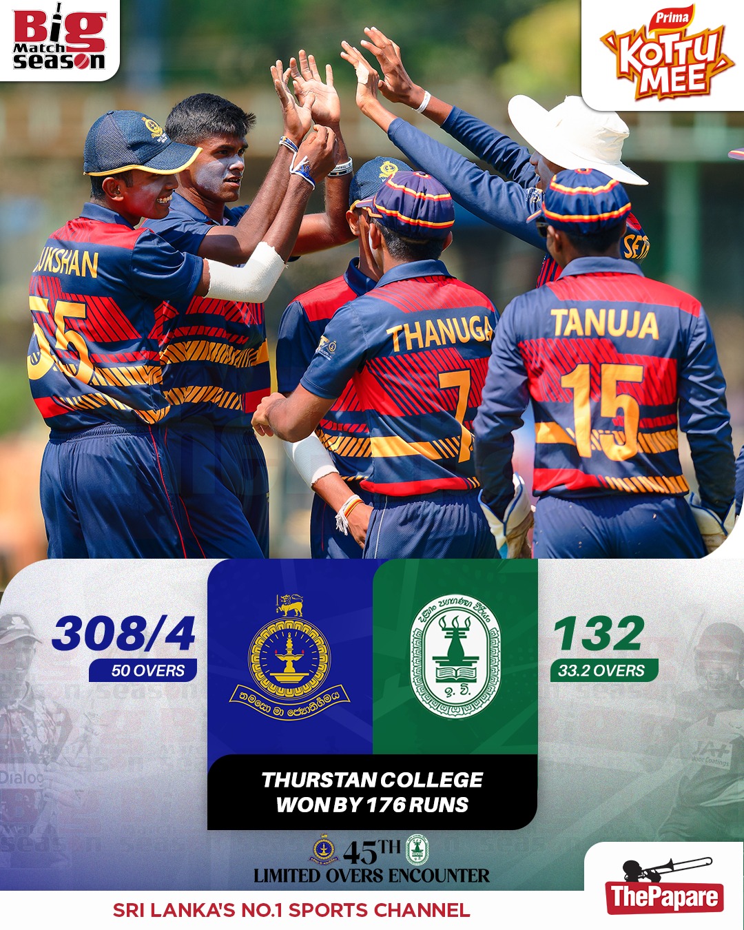 Thurstan College registered a massive win over Isipathana College to retain the W. A. De Silva ...